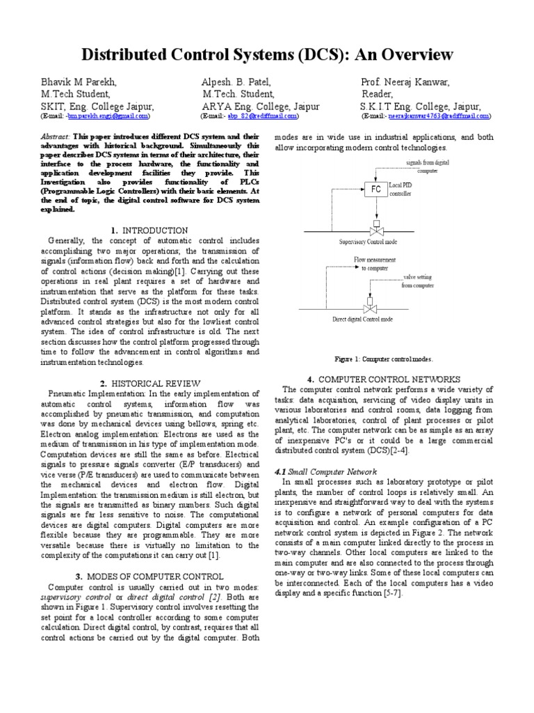 Distributed Control Systems (DCS) : An Overview: Abstract: This Paper Introduces Different DCS ...