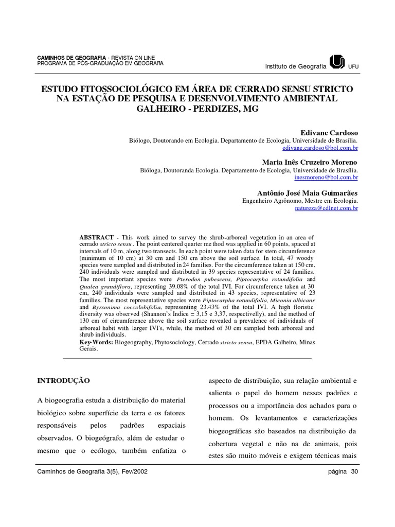 Fitossociologia Cerrado Sentido Restrito | PDF | Geografia | Ambiente ...