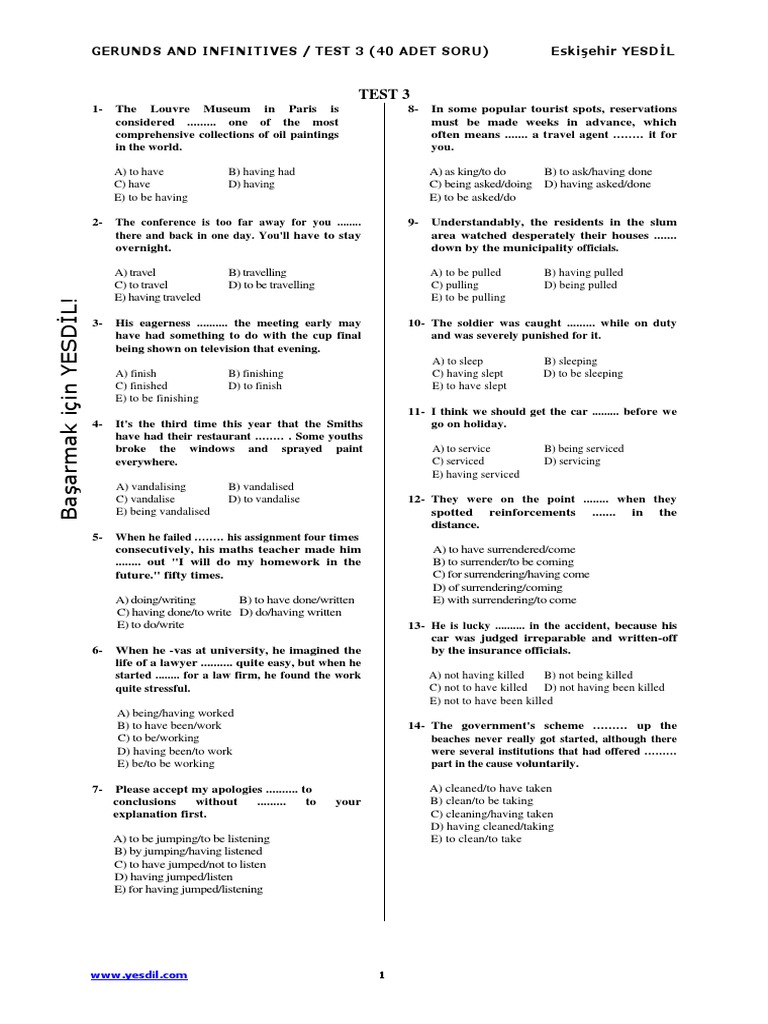 Test 3 Gerund&Infinitives | PDF