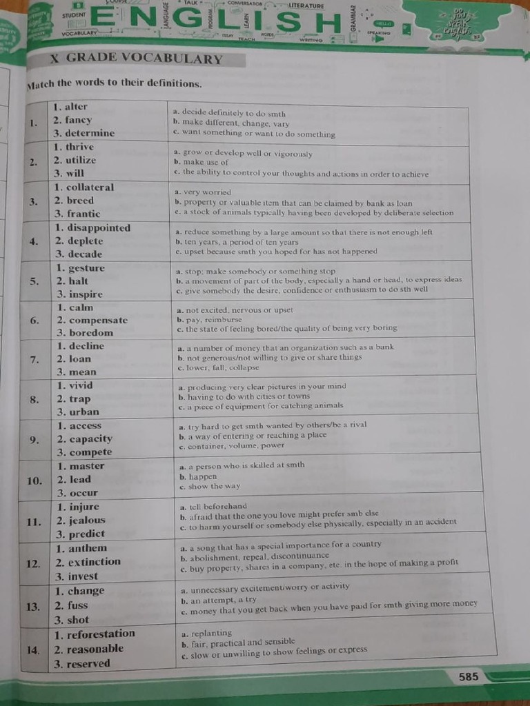 Grade 10 Vocabulary Tests&Answers | PDF