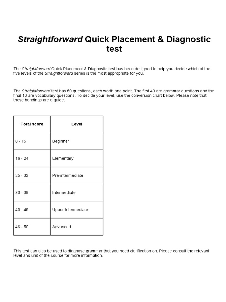 Quick Placement & Diagnostic Test Guide | PDF