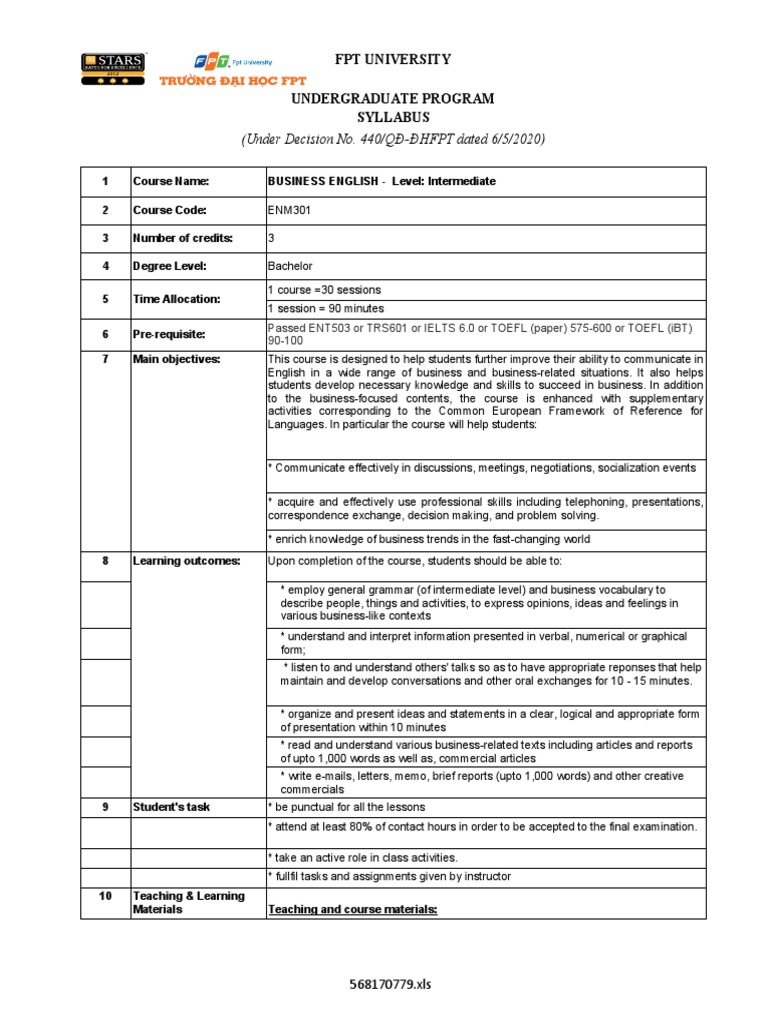(Under Decision No. 440/QĐ-ĐHFPT Dated 6/5/2020) : FPT University ...