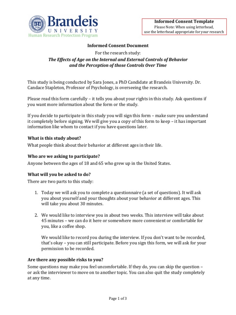 Informed Consent Template | PDF | Consent | Interview