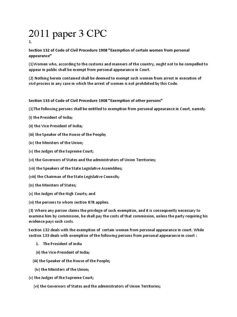 2011 Paper 3 CPC: Section 132 of Code of Civil Procedure 1908 ...