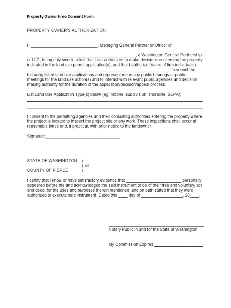 Property Owner Free Consent Form | PDF