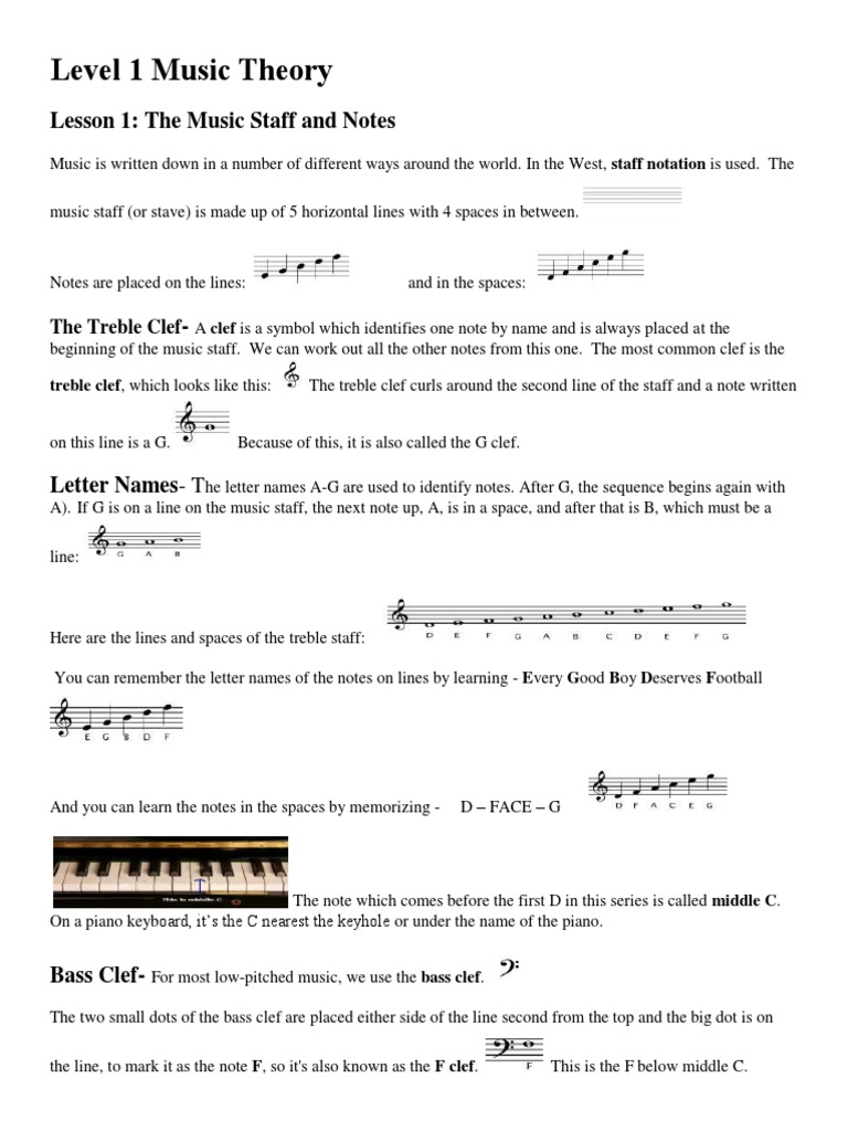Level 1 Music Theory: Lesson 1: The Music Staff and Notes | Download ...