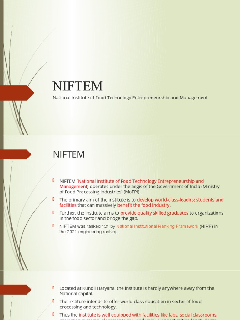 Niftem: National Institute of Food Technology Entrepreneurship and ...