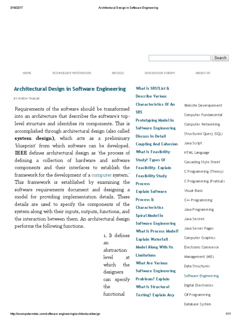 Architectural Design in Software Engineering | PDF | Software Testing ...