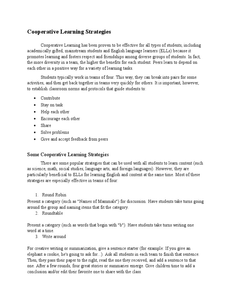 Cooperative Learning Strategies | PDF | Learning | Applied Psychology