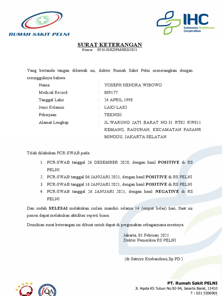 Contoh Surat Fit to Work COVID-19 | PDF