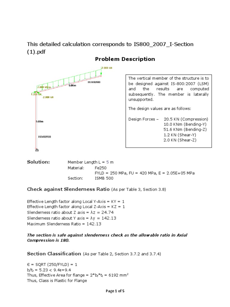 IS800 2007 I-Section 1 Detailed Calculation | PDF | Strength Of ...