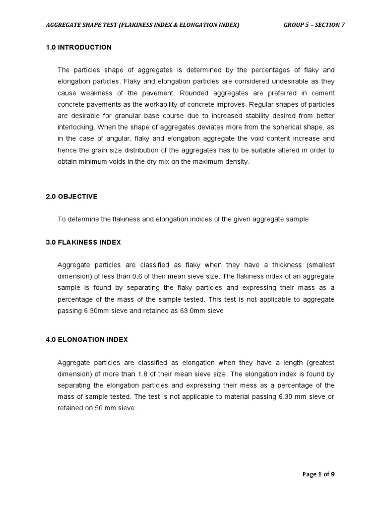 AGGREGATE SHAPE TEST RESULTS | PDF | Concrete | Experiment