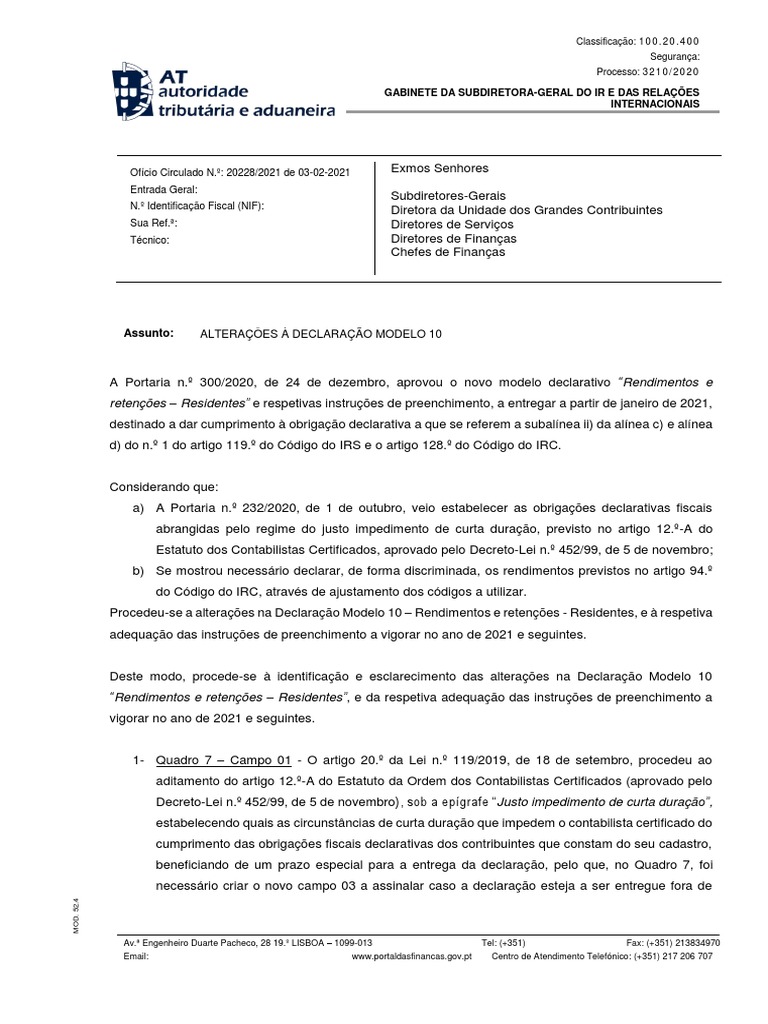 Finanças - Alteração À Modelo 10 | PDF | Contabilidade | Business