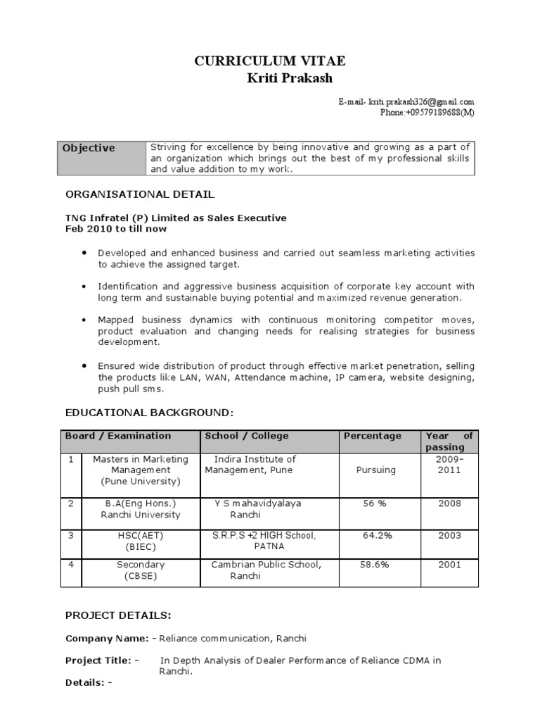 Curriculum Vitae Kriti Prakash: Objective | PDF | Marketing | Communication