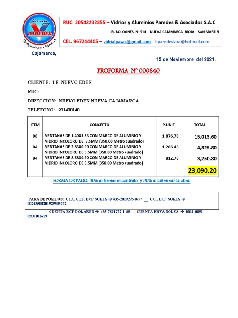 Proforma Nuevo Eden | PDF