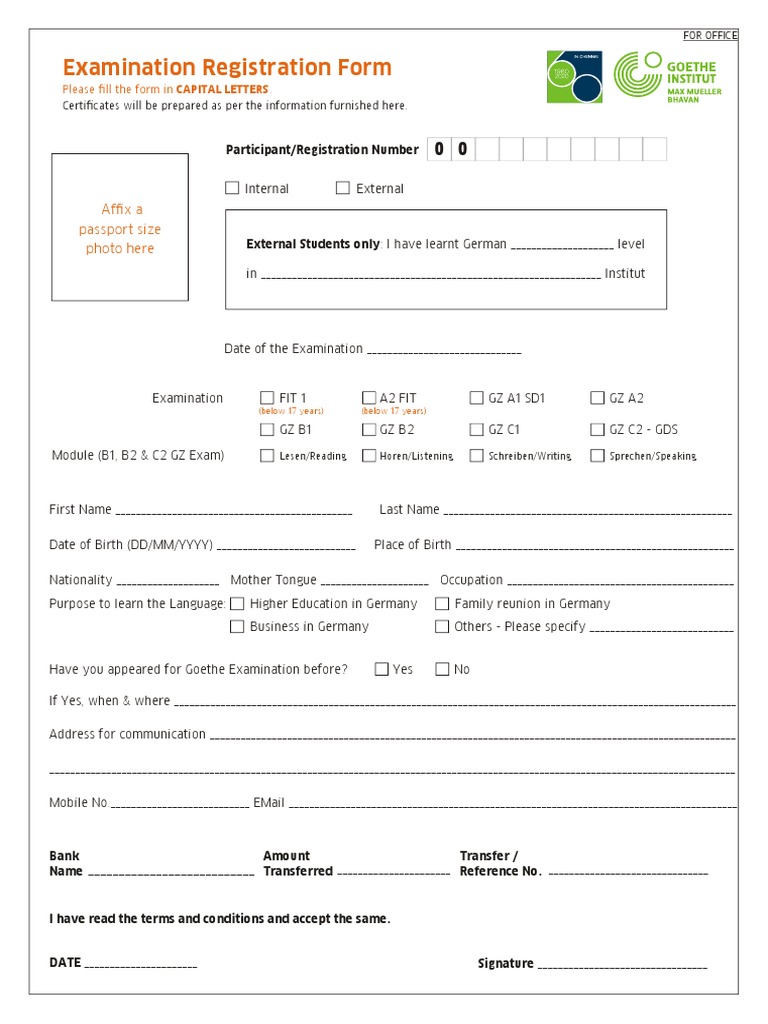 Goethe Application Form 2021 Exam | Download Free PDF | Identity ...