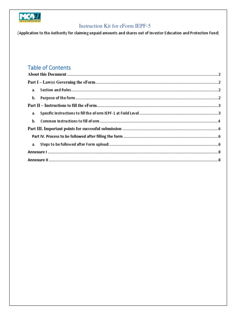 Instruction Kit For Eform Iepf-5 | PDF | Finance & Money Management