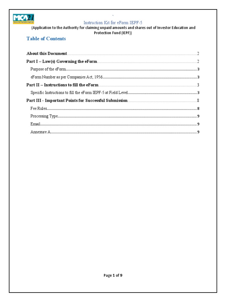 Instruction Kit EForm IEPF-5 | PDF | Banks
