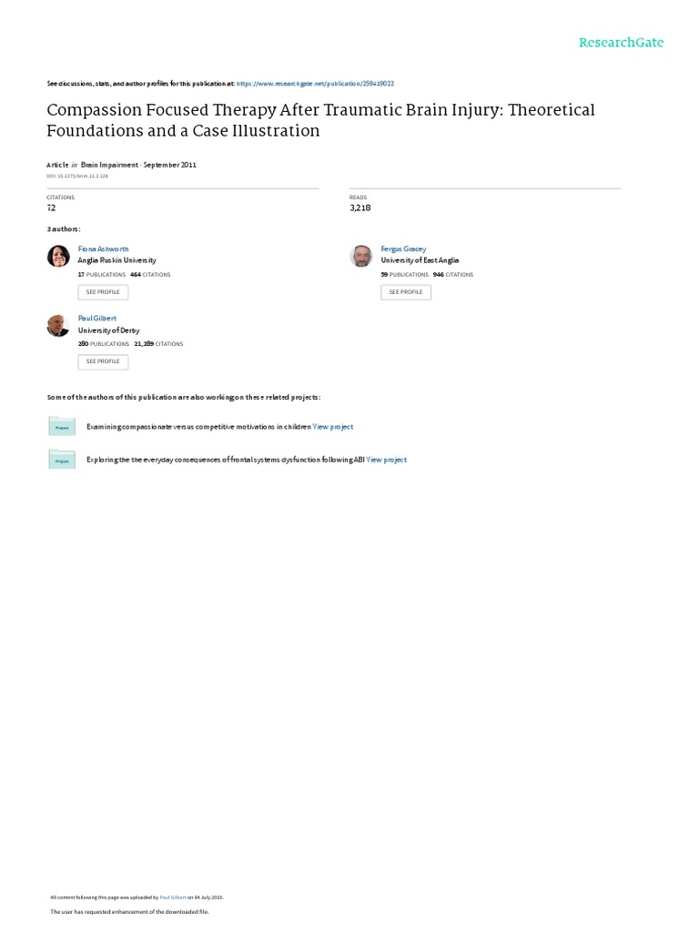 Compassion Focused Therapy After Traumatic Brain Injury: Theoretical ...