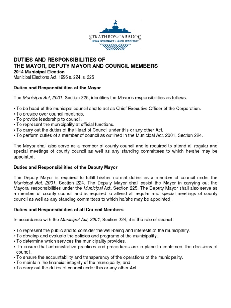 Duties of Mayor Deputy Mayor and Councillor | PDF