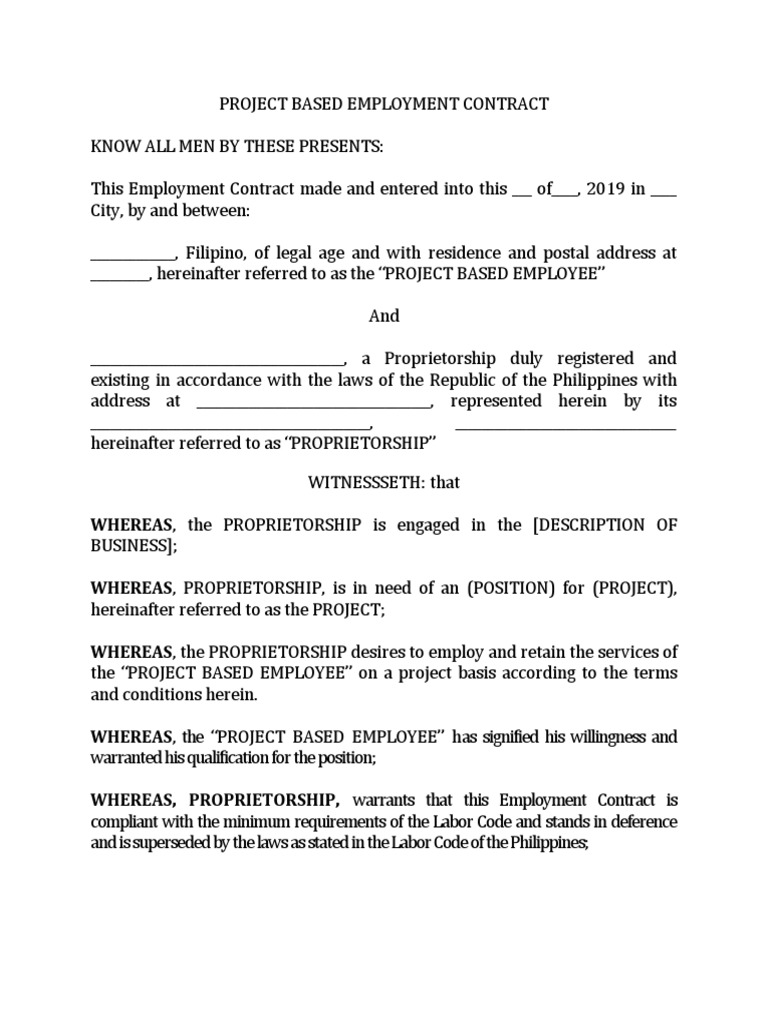 Project Based Employment Contract | PDF | Employment | Sole Proprietorship