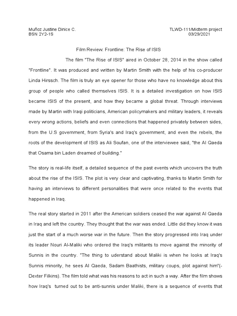 Film Review: Frontline's Rise of ISIS | PDF | Nouri Al Maliki | Islamic ...