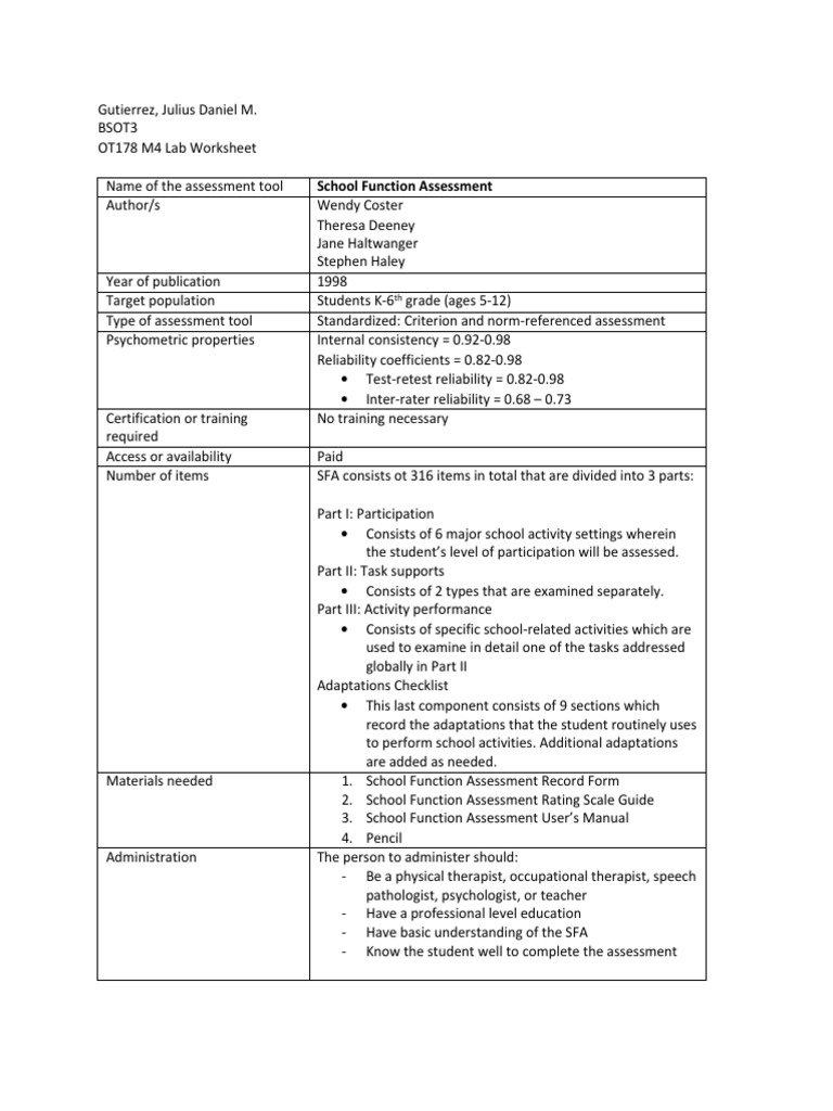 School Function Assessment | PDF | Educational Assessment | Validity ...