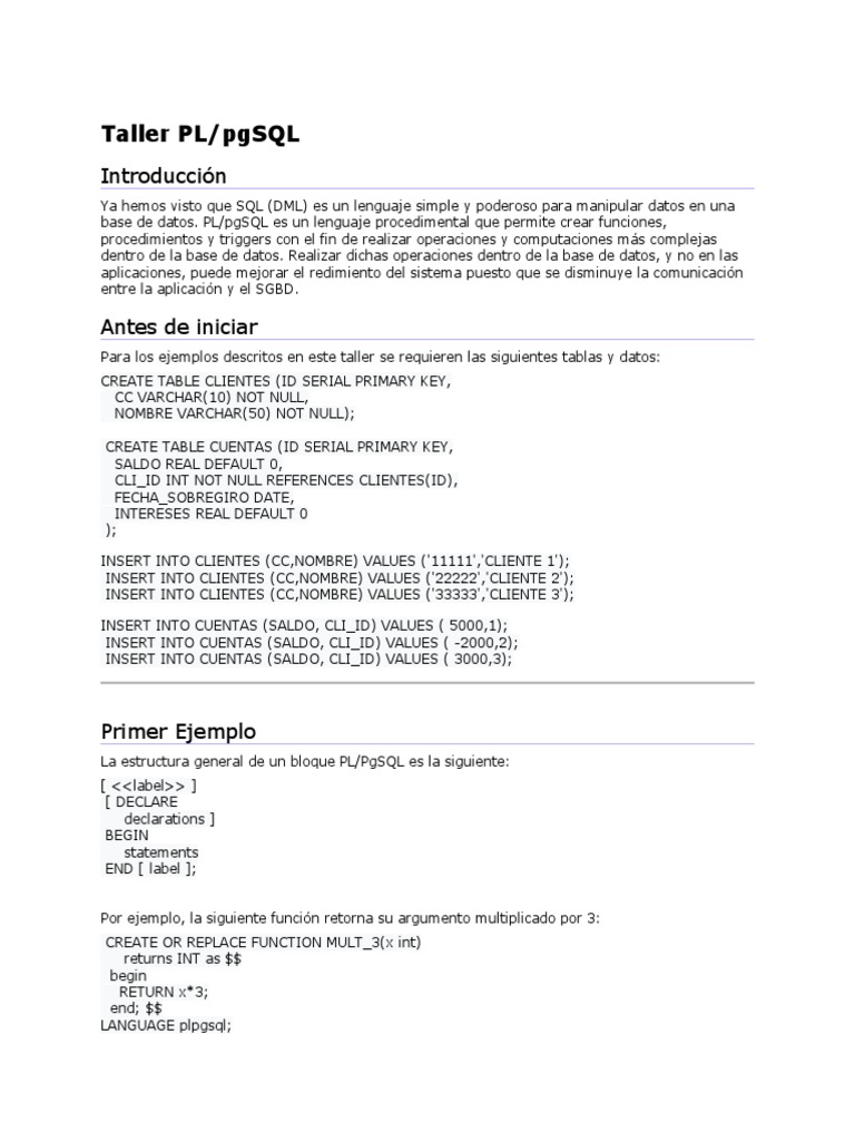 Taller PL-PGSQL | PDF | SQL | Desarrollo de software