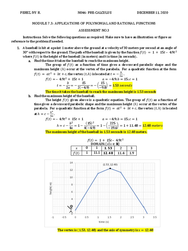 ESci 110 - N046 - Lesson 7.3 Assessment | PDF | Quadratic Equation | Volume