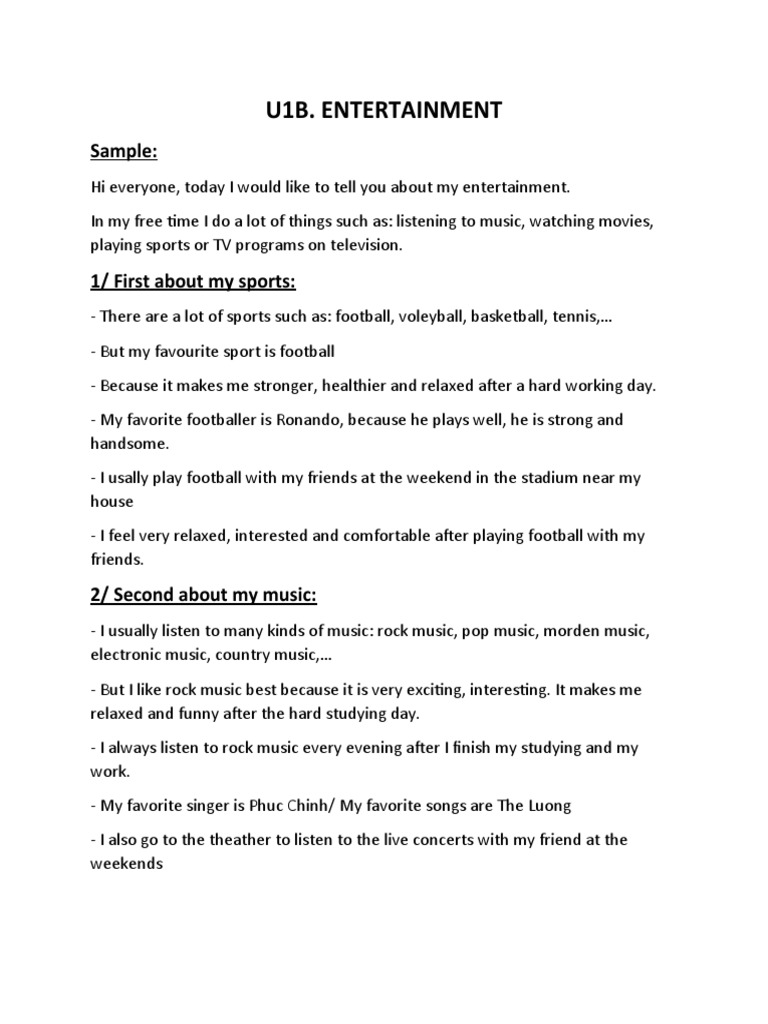 U1B. Entertainment: Sample | PDF | Performing Arts