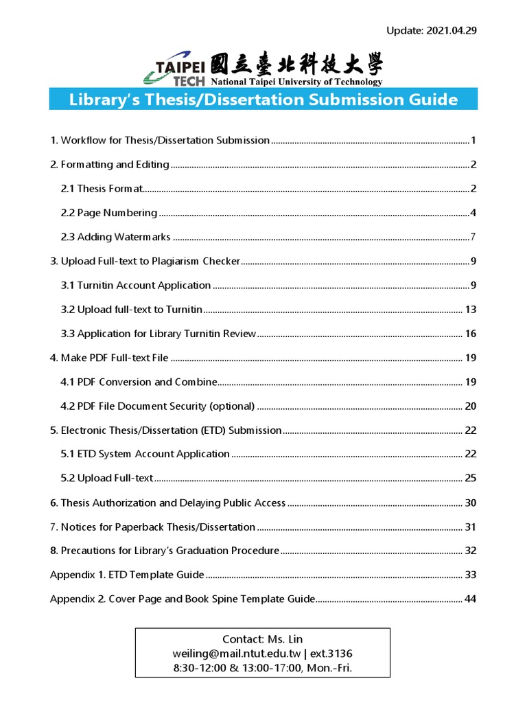 ETD Submission Guide - 20210415 | PDF | Thesis | Turnitin