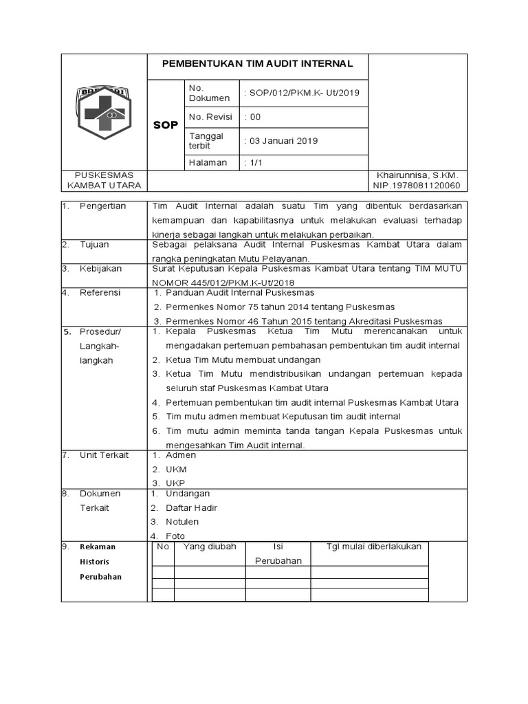 Sop Pembentukan Tim Audit. | PDF