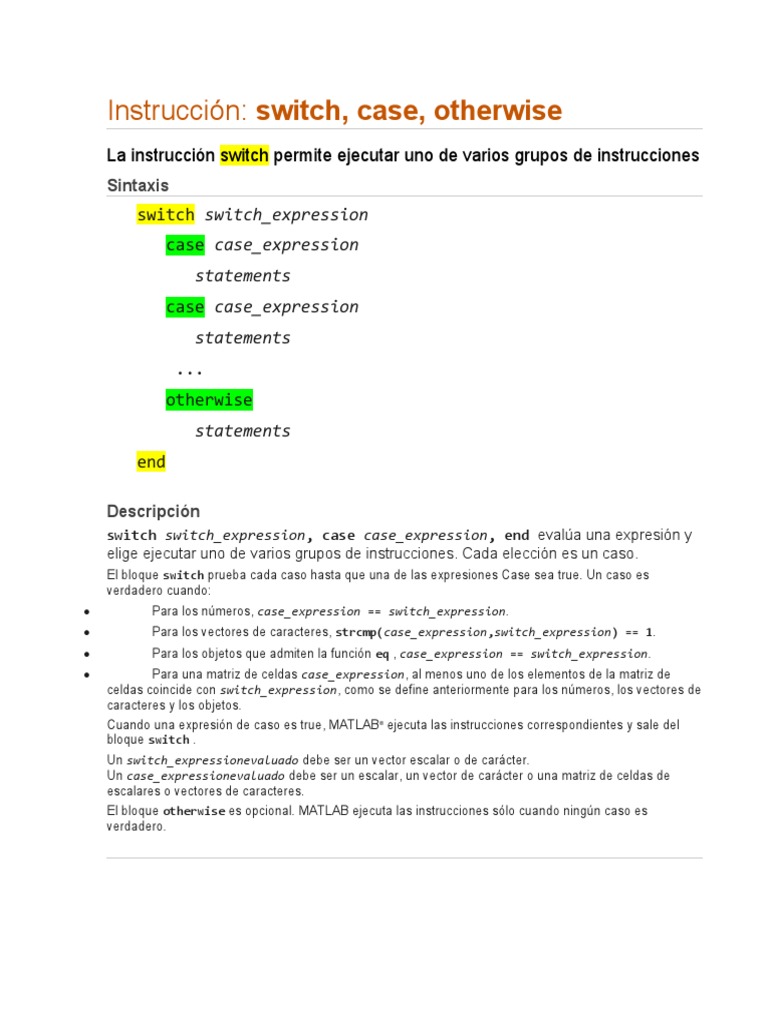 Instruccion Switch-case-otherwise-End | PDF | Vector Euclidiano | Matriz (Matemáticas)