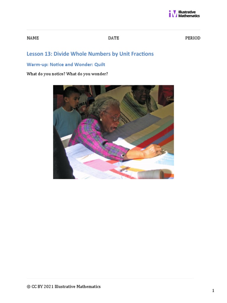 Lesson 13: Divide Whole Numbers by Unit Fractions: Warm-Up: Notice and ...