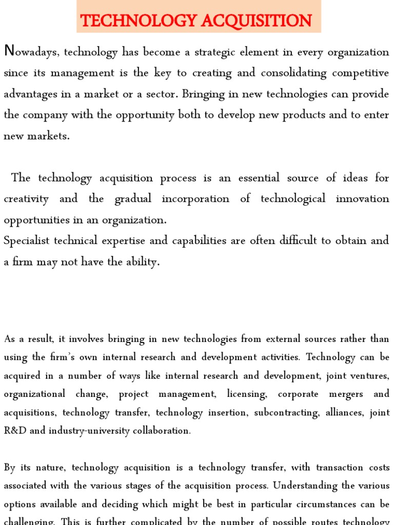 Technology Acquisition Strategies and Processes | PDF | Mergers And ...