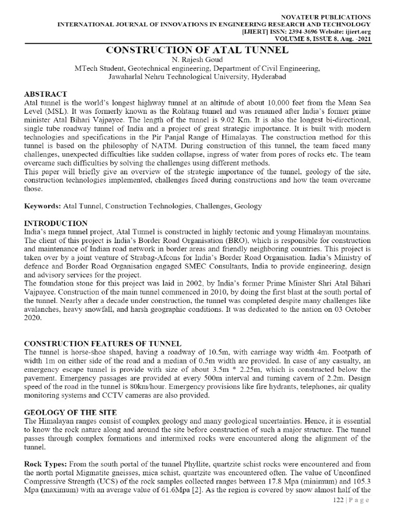 View of CONSTRUCTION OF ATAL TUNNEL | PDF