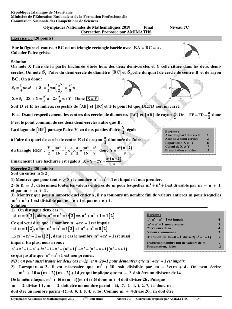 Olympiades de Mathématiques 2019 - Niveau 7C | PDF | Triangle | Objets ...