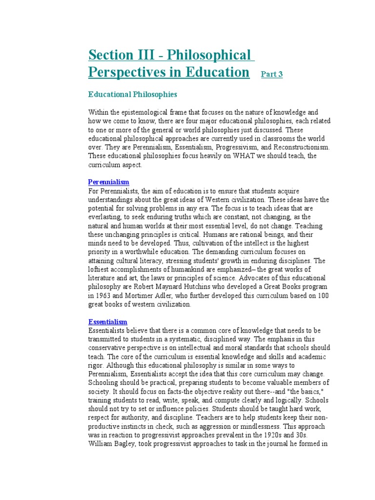 Philosophies of Education | PDF | Philosophy Of Education | Curriculum