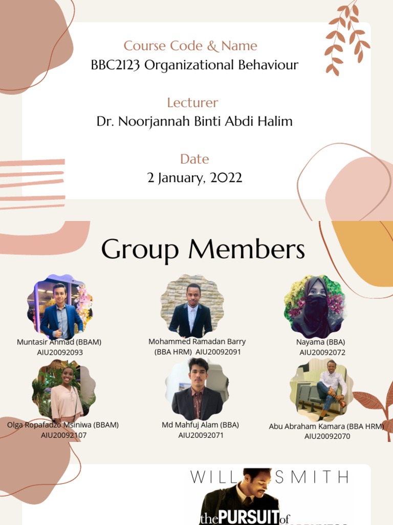 BBC2123 Organizational Behaviour: Course Code & Name | PDF | Happiness ...