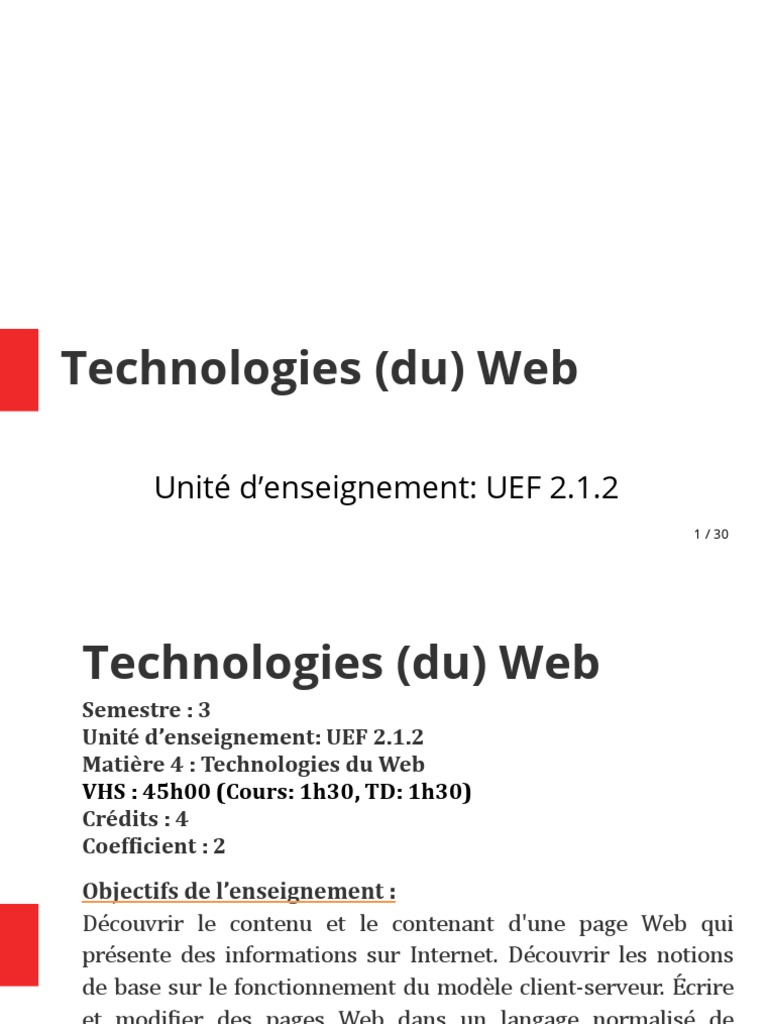 Cours 1 - Introduction Aux Technologies Web | PDF | Client–serveur | Internet