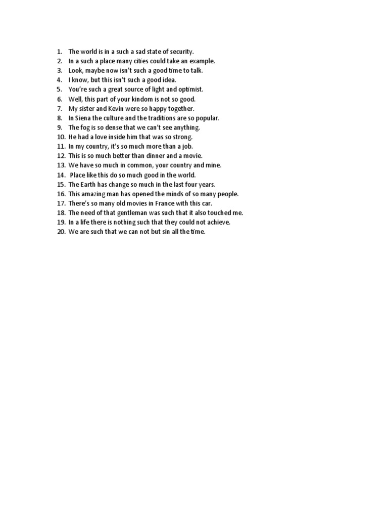 20 Sentences, Such, So | PDF