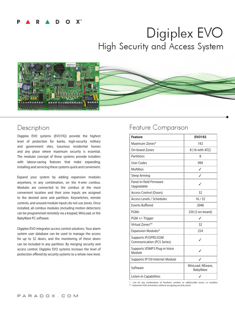 ALA - SECURITEX - PARADOX - EVO192-Technical - Brochure | PDF | General ...