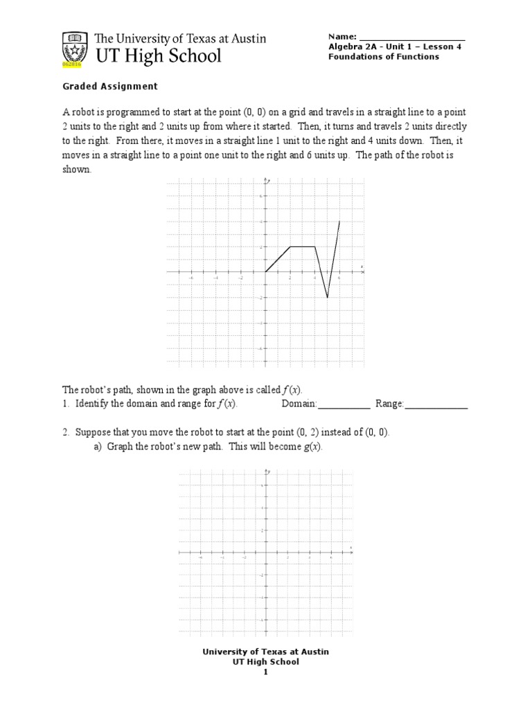 Graded Assignment: Name: - Algebra 2A - Unit 1 - Lesson 4 Foundations ...
