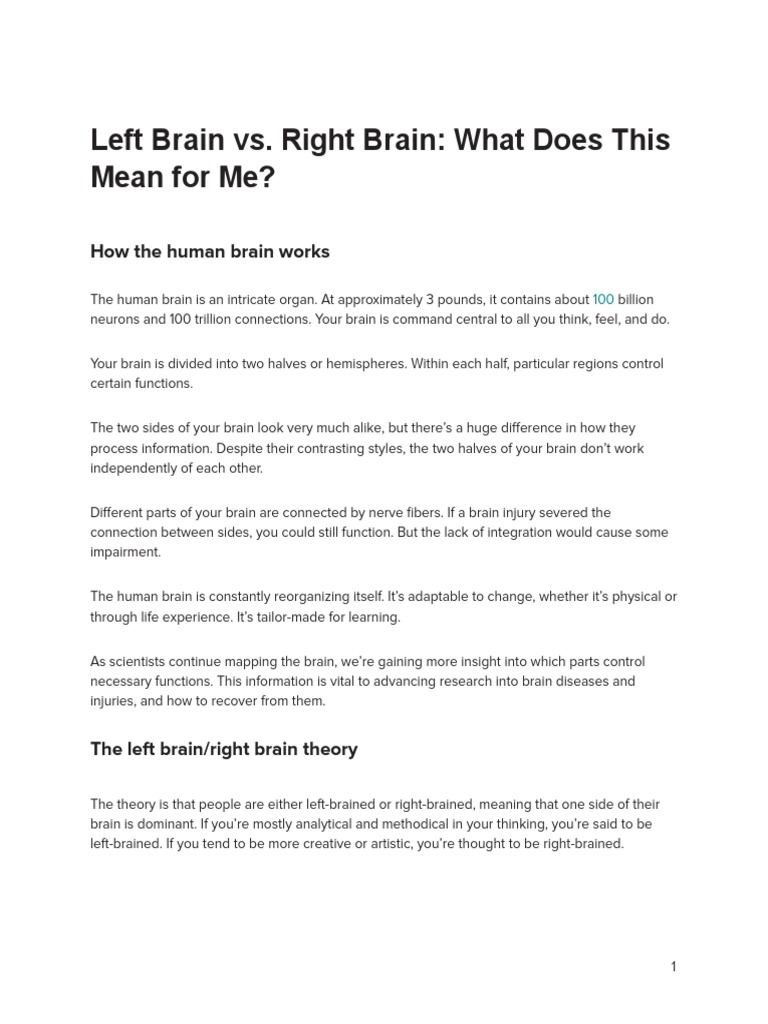 Left Brain Vs Right Brain | PDF | Lateralization Of Brain Function | Brain