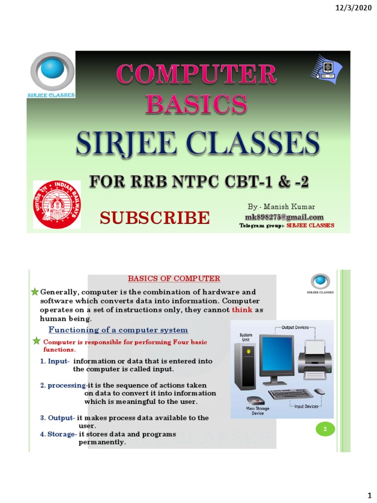 Computer Basics For RRB NTPC CBT 1 & 2 | PDF | Computer Data Storage ...