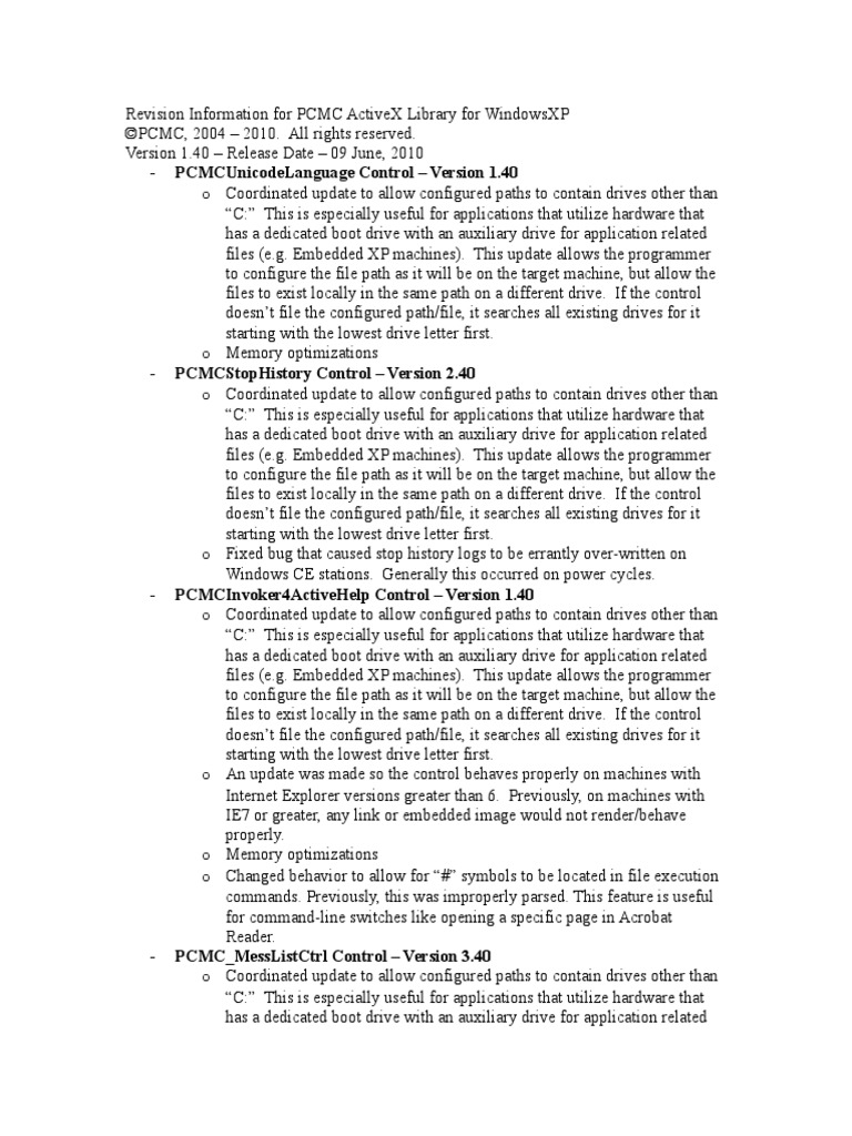 Revision Information For PCMC ActiveX Library For WindowsXP | PDF | Windows Xp | Computer File