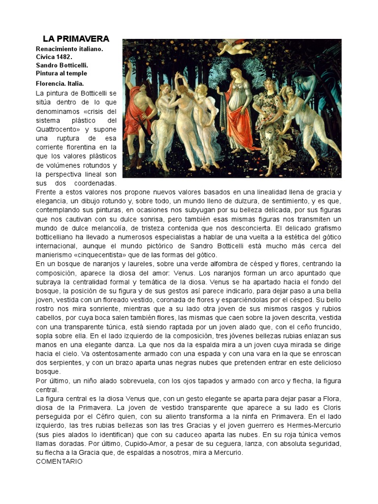 Comentario, Primavera de Botticelli | PDF | Pinturas | Las artes
