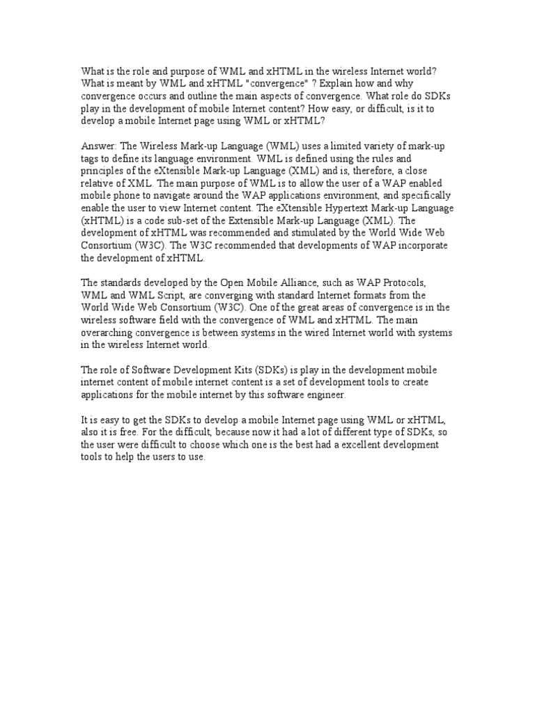 What Is The Role and Purpose of WML and XHTML in The Wireless Internet ...