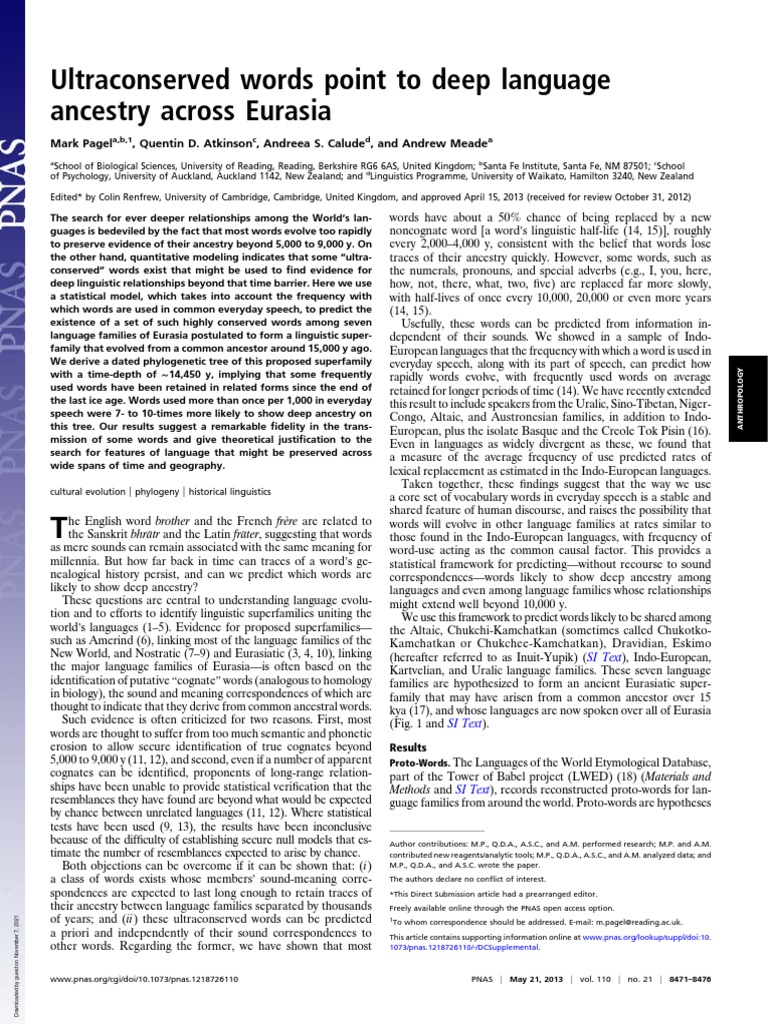 Mark Pagel, Quentin D Atkinson, Andreea S Calude, and Andrew Meade ...