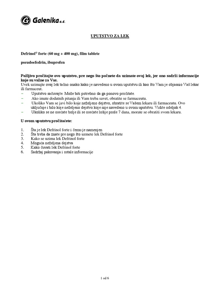 DEFRINOL FORTE, Film Tableta (U Radu) | PDF